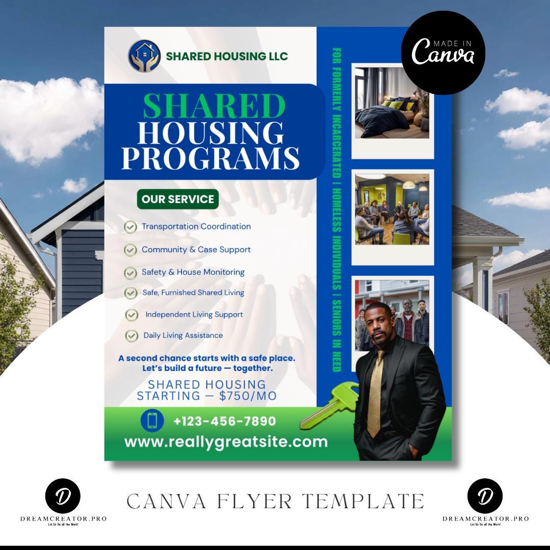Shared Housing Flyer Template | Affordable Living Canva Flyer ...