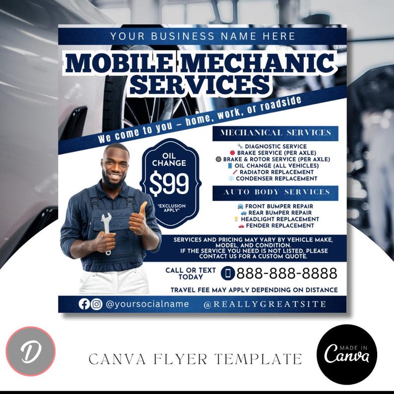 Mobile Mechanic Flyer Template | Auto Repair Services Price List ...