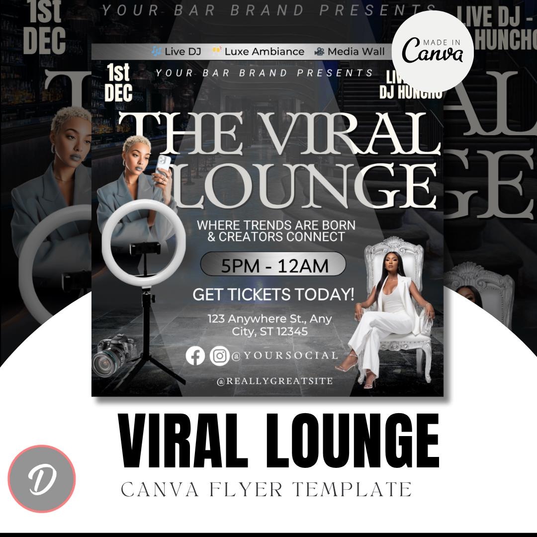 The Viral Lounge Flyer Template | Editable Canva Design | Influencer ...