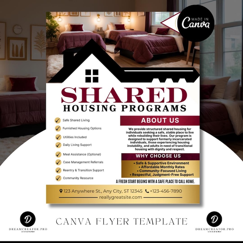 Shared Housing Flyer Template | Affordable Living Canva Flyer ...