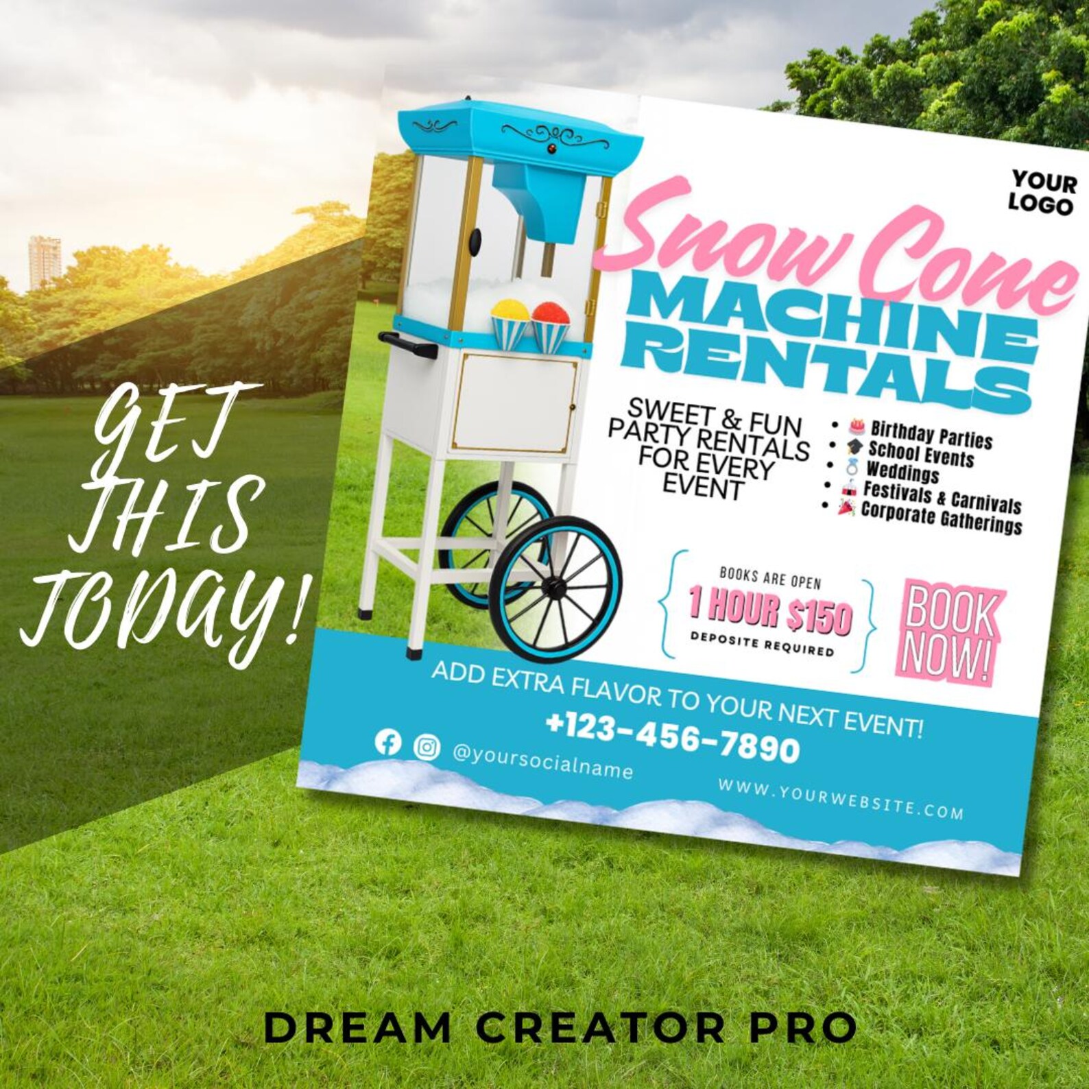 Snow Cone Machine Rental Flyer Template | Canva Editable IG Post ...