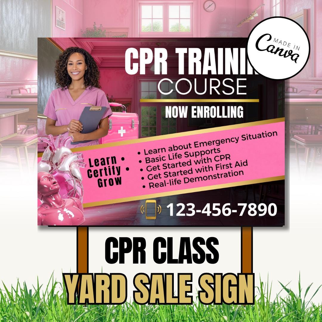 CPR Class Yard Sign Template | CPR & First Aid Training Canva Sign ...
