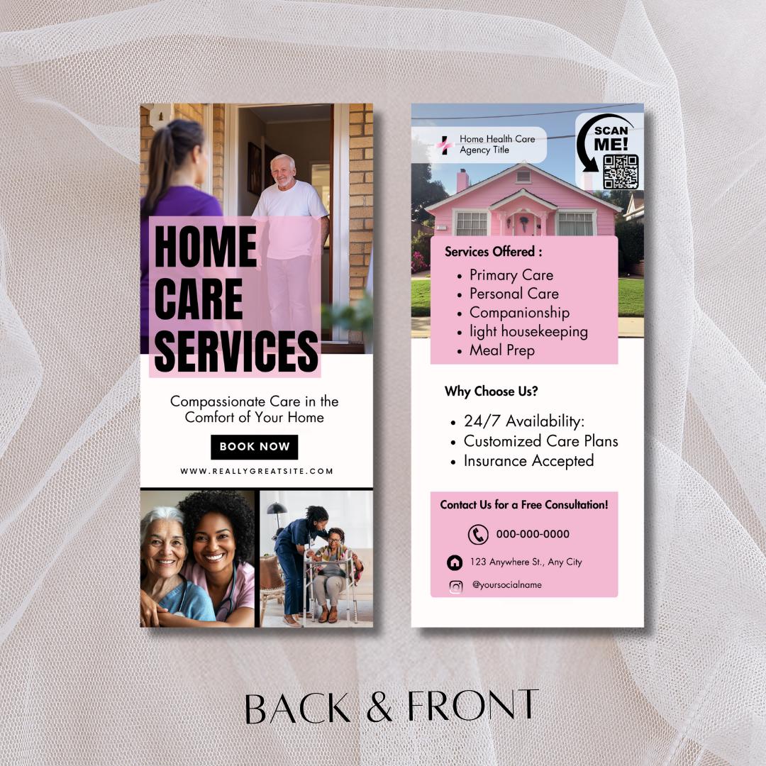 Home Care Service Rack Card / DIY Home Care Service Flyer/ Pink Home ...