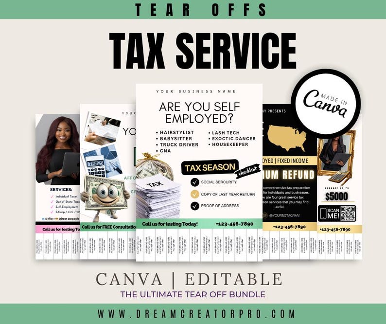 Tax Service Flyer Template: Editable Tear-off Design (canva Pro ...