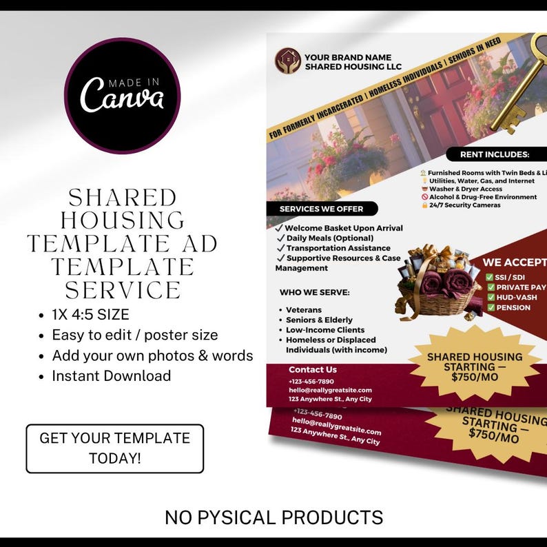 Shared Housing Flyer Template | Affordable Living Canva Flyer ...