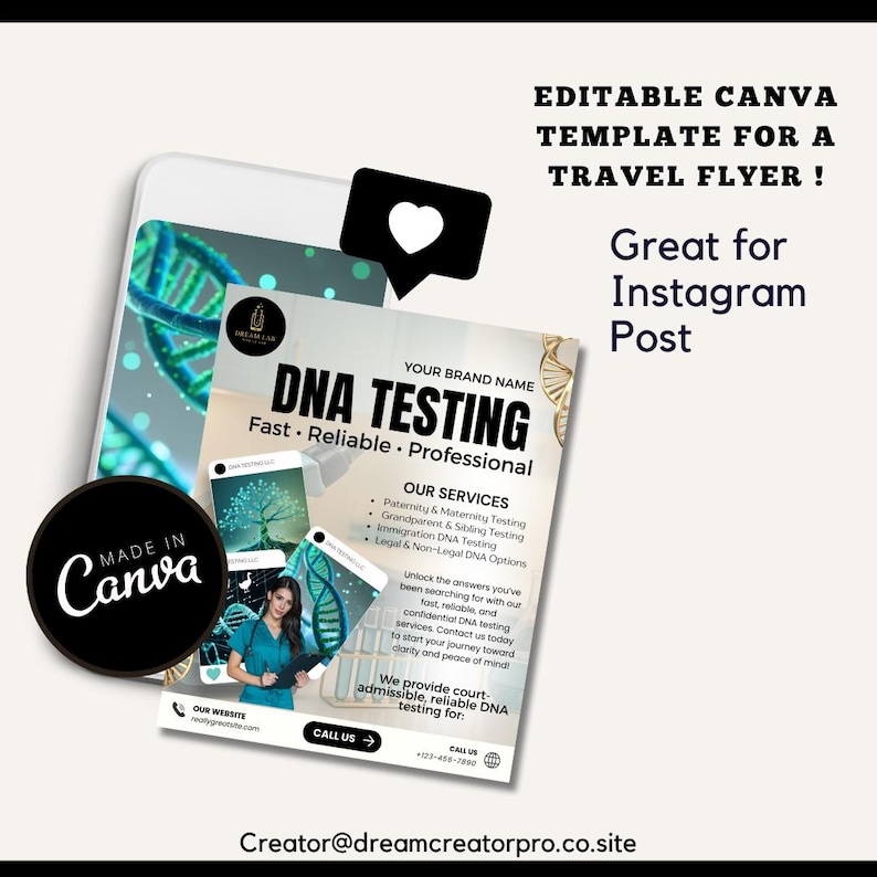 DNA Testing Instagram Post Template | Canva Editable DNA Lab Services ...