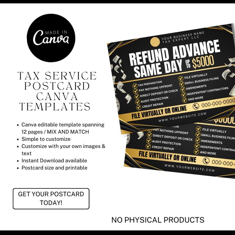Tax Postcard Bundle | 12 Canva Templates | Printable Tax Service ...