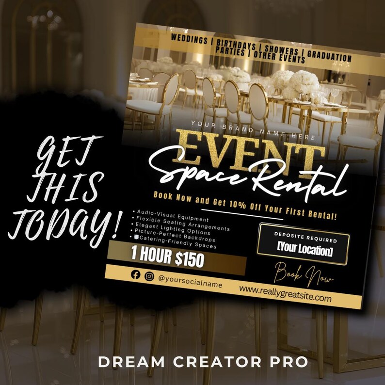 Event Space Rentals Flyer Template / Event Hosting / Digital Flyer ...