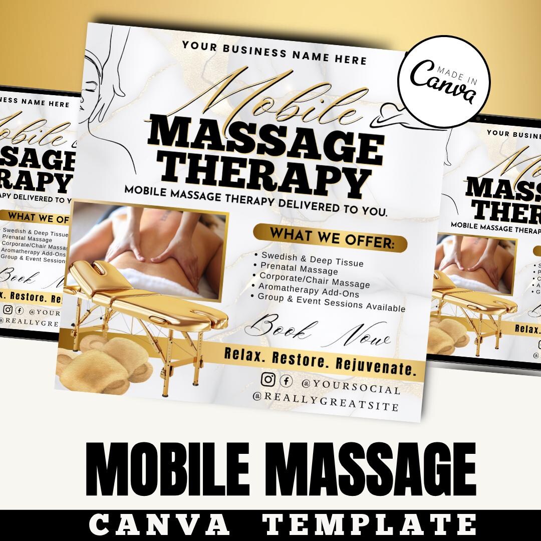 Mobile Massage Flyer Canva Template | Editable Massage Therapy Service ...
