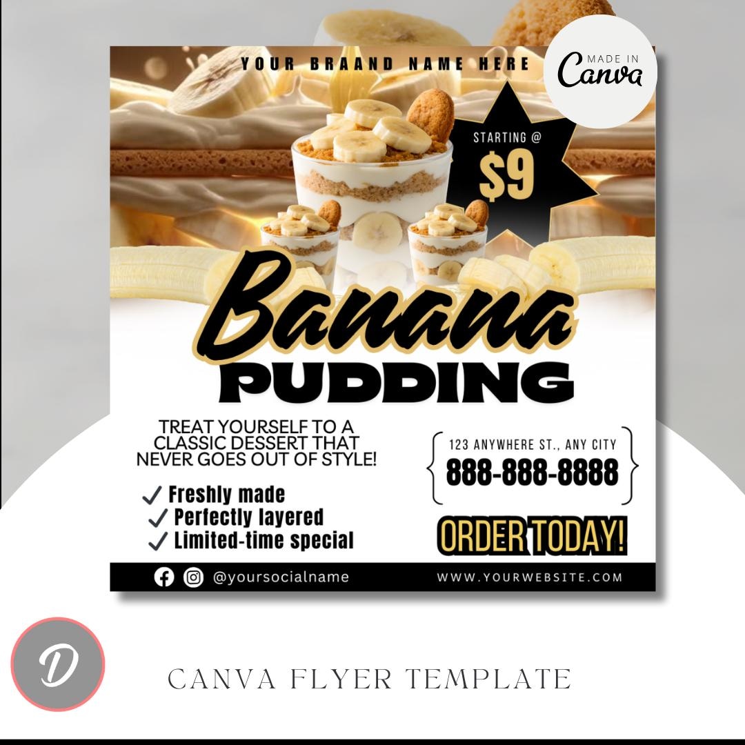 Animated Banana Pudding Special Flyer Template | Restaurant Dessert ...