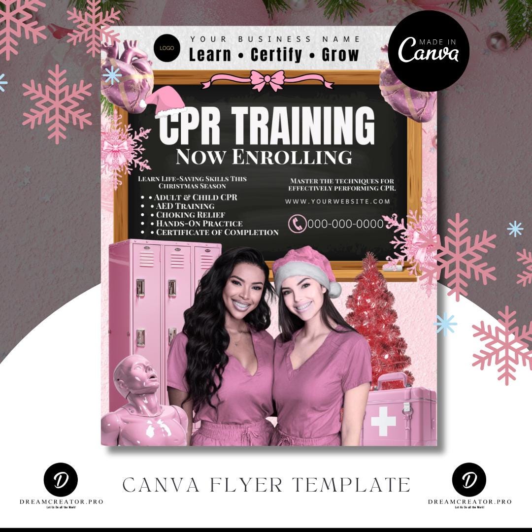Christmas CPR Flyer | Holiday CPR Training Canva Templates | Red & Gold ...