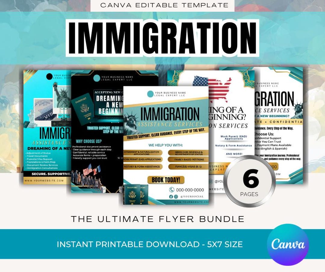 Immigration Services Flyer Bundle | 6 Editable Canva Templates | Legal ...