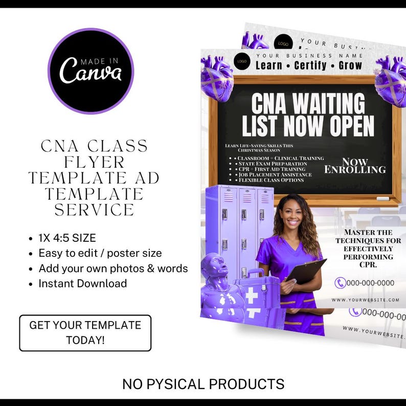 Certified Nursing Assistant Flyer | CNA School Canva Template | Nursing ...