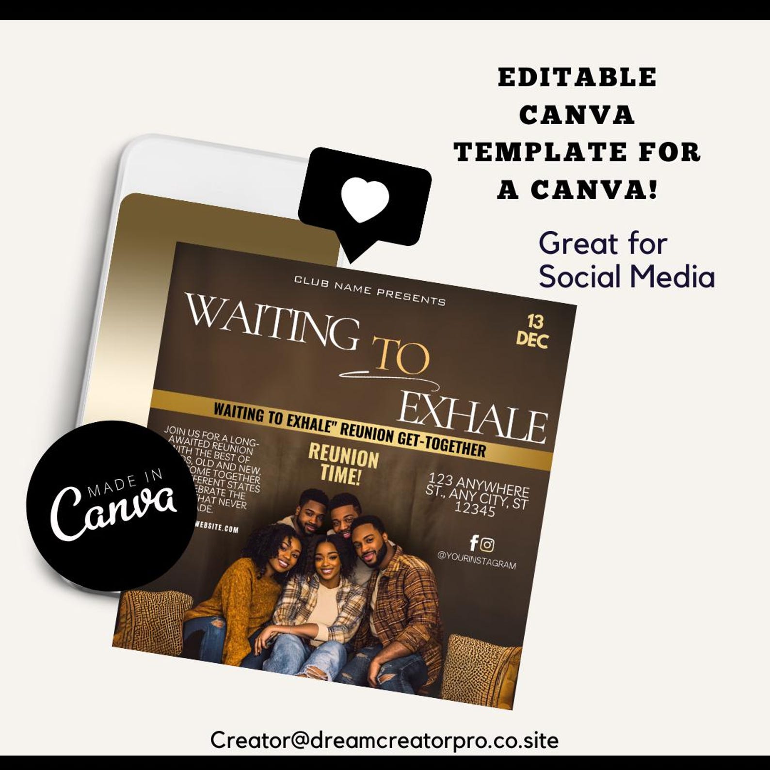 Reunion Friend Event Flyer Template / Waiting to Exhale Party / Canva ...
