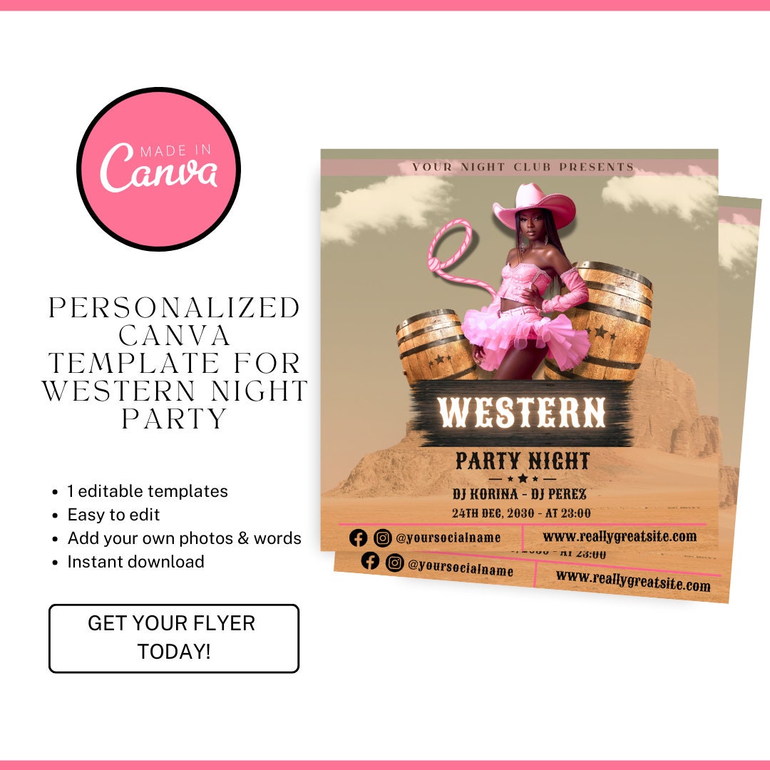 Western Night Party Flyer Template, Party Flyer, Club Flyer, Canva ...