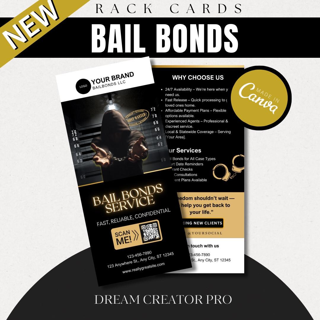 Bail Bonds Rack Card Template | Editable Canva Marketing Rack Card | 24 ...