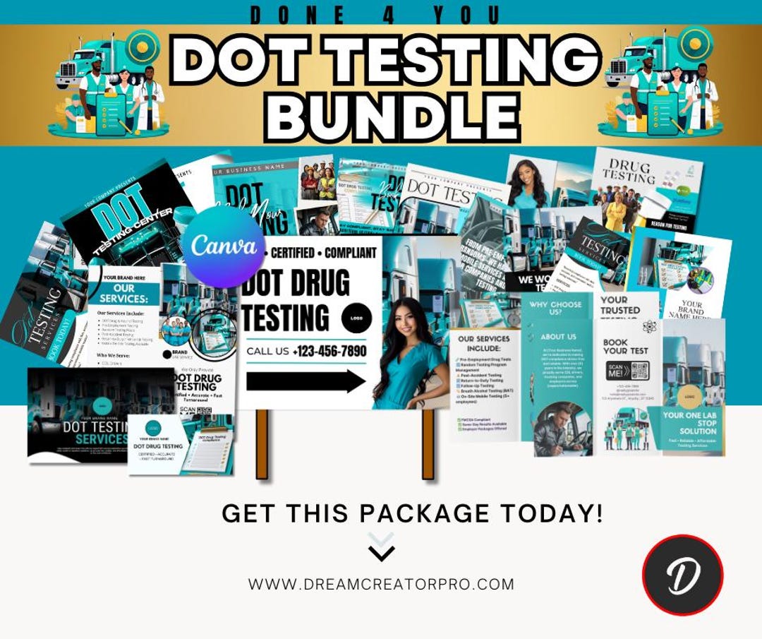 DOT Testing Canva Template Bundle | Turquoise Gold Drug Testing Kit ...