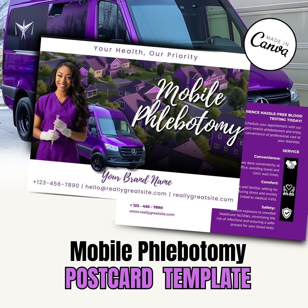Mobile Phlebotomy Service Postcard Template / DIY Medical Service Flyer/ Phlebotomist Service ...