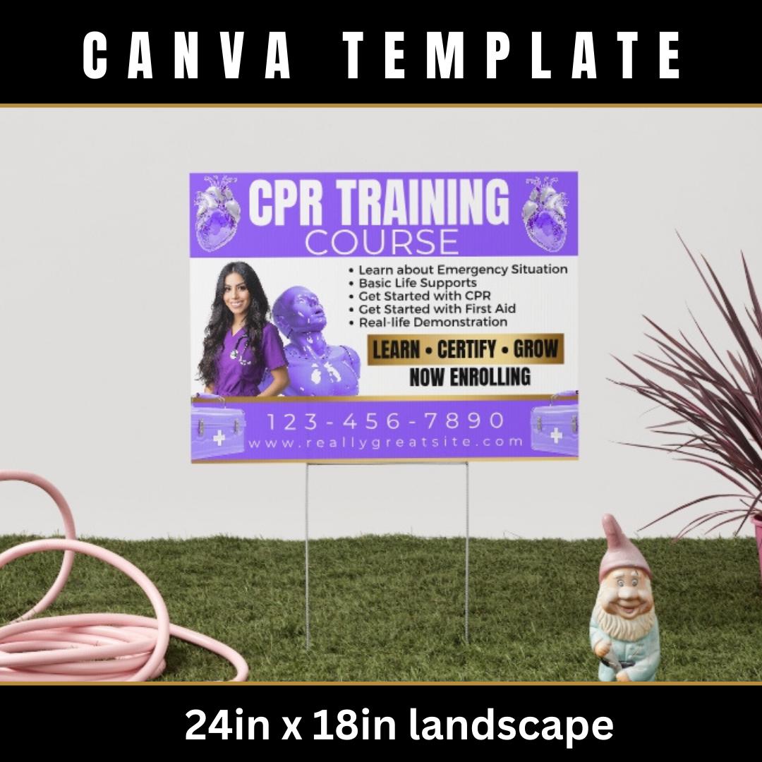 CPR Class Yard Sign Template | CPR & First Aid Training Canva Sign ...