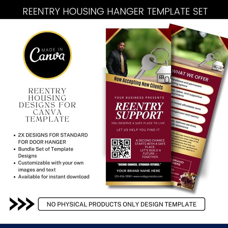 Reentry Housing Support Door Hanger Canva Templates | Social Services ...