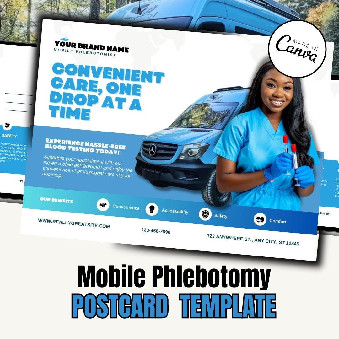 Mobile Phlebotomy Service Postcard Template / DIY Medical Service Flyer ...