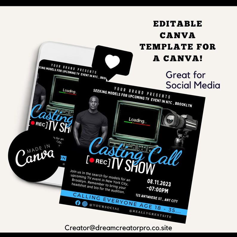 Animated Casting Call TV AUDITION Flyer Canva Template / Casting Call ...
