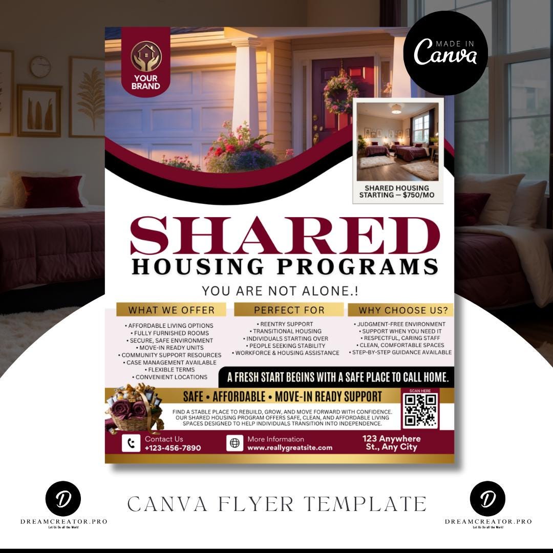 Shared Housing Flyer Template | Affordable Living Canva Flyer ...