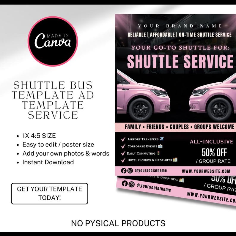 Shuttle Bus Flyer Template | Editable Canva Transportation Service ...