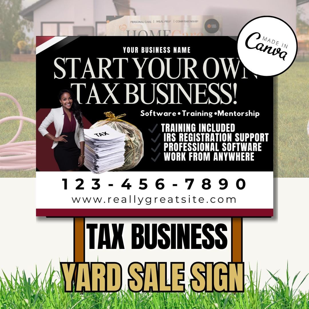 Start Your Own Tax Business Yard Sign Template | Editable Canva Outdoor ...