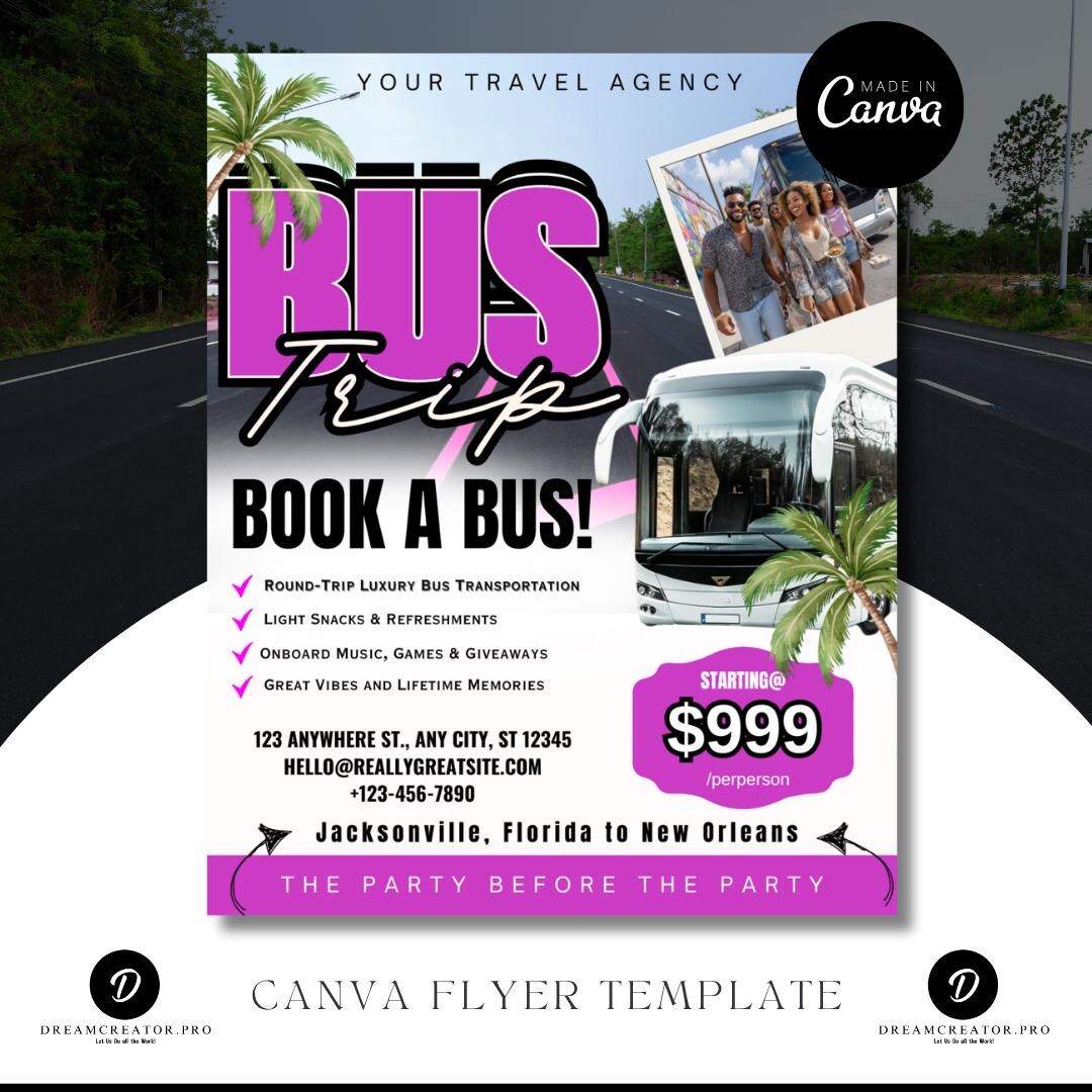 Bus Trip Flyer Template | Travel Event Canva Template | Editable 4x5 ...