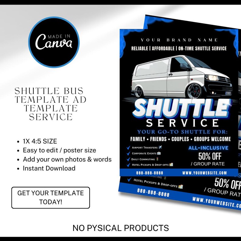 Shuttle Bus Flyer Template | Editable Canva Transportation Service ...