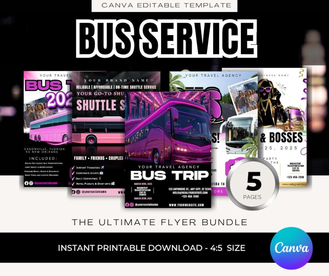 Bus Trip Flyer Template | Travel Event Canva Template | Editable 4x5 ...