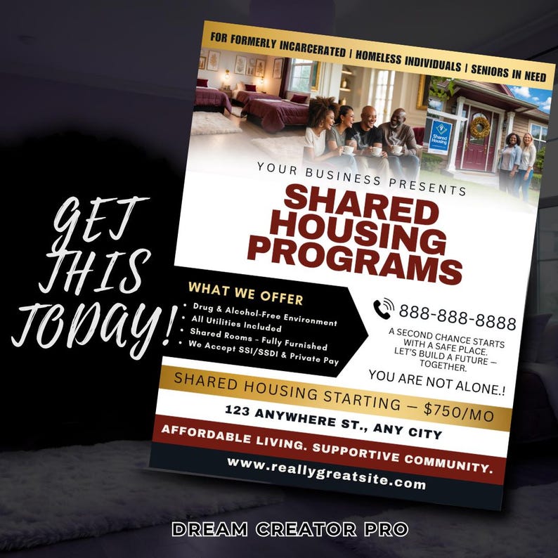 Shared Housing Flyer Template | Affordable Living Canva Flyer ...