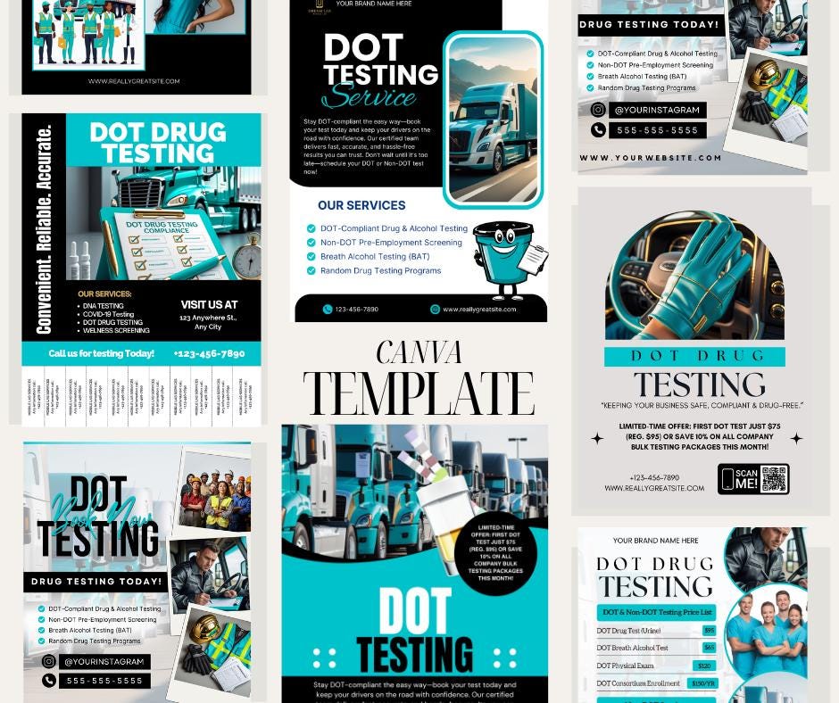 DOT Testing Flyer Bundle | 7 Printable Canva Templates | Drug Testing ...