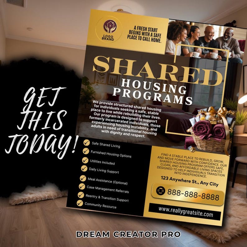 Shared Housing Flyer Template | Affordable Living Canva Flyer ...