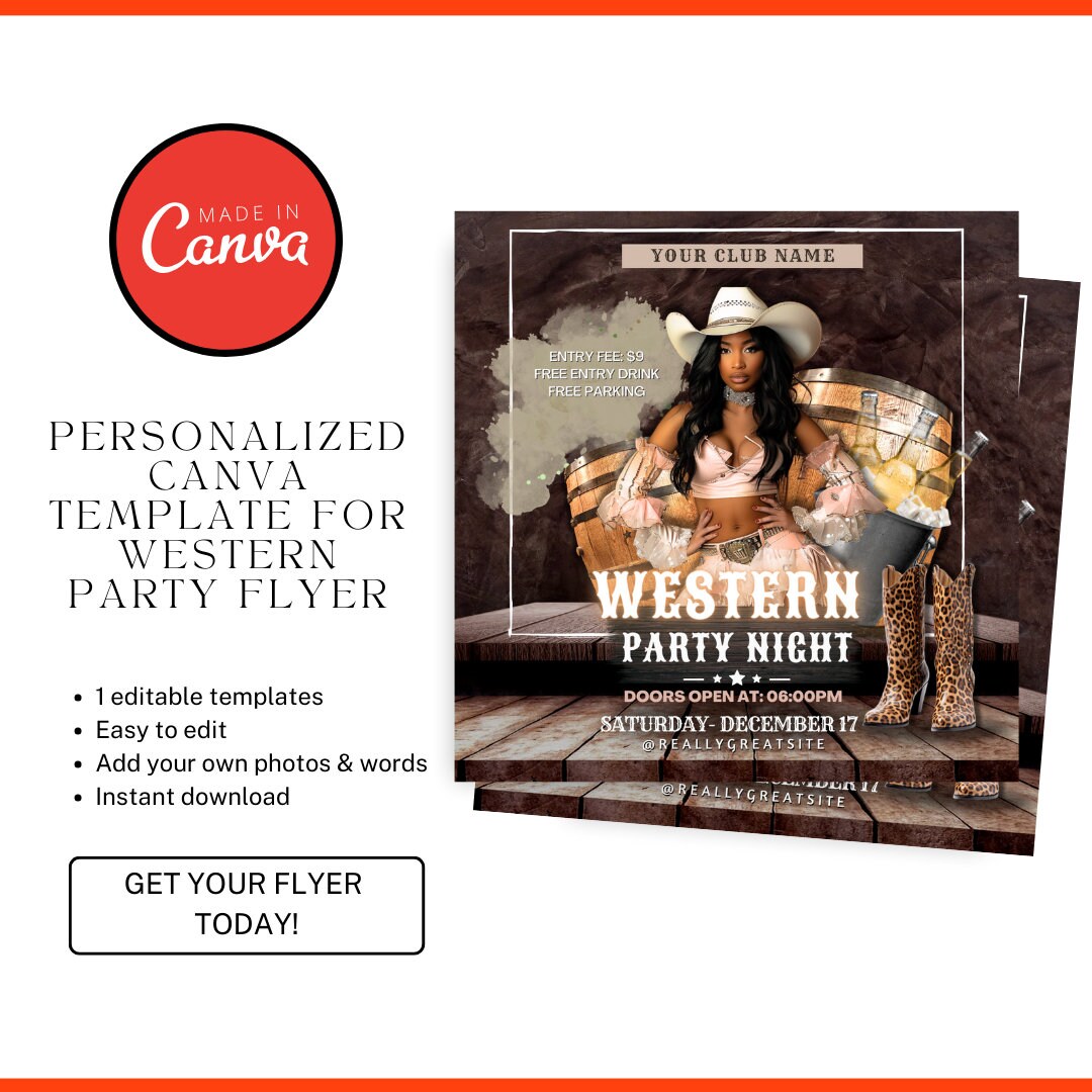 Western Night Party Flyer Template, Party Flyer, Club Flyer, Canva ...