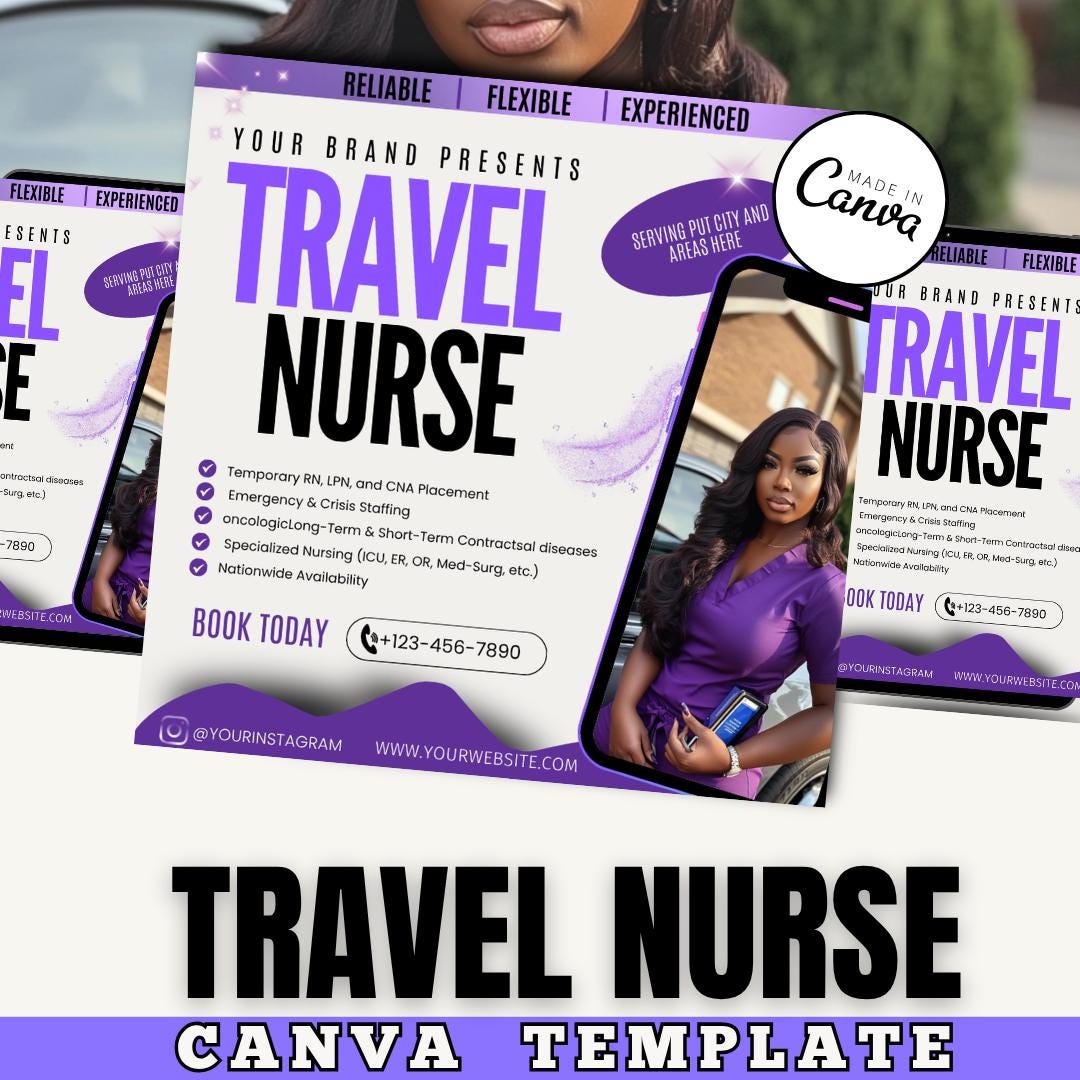 Travel Nurse Service Flyer Canva Template - Editable Nursing Agency ...