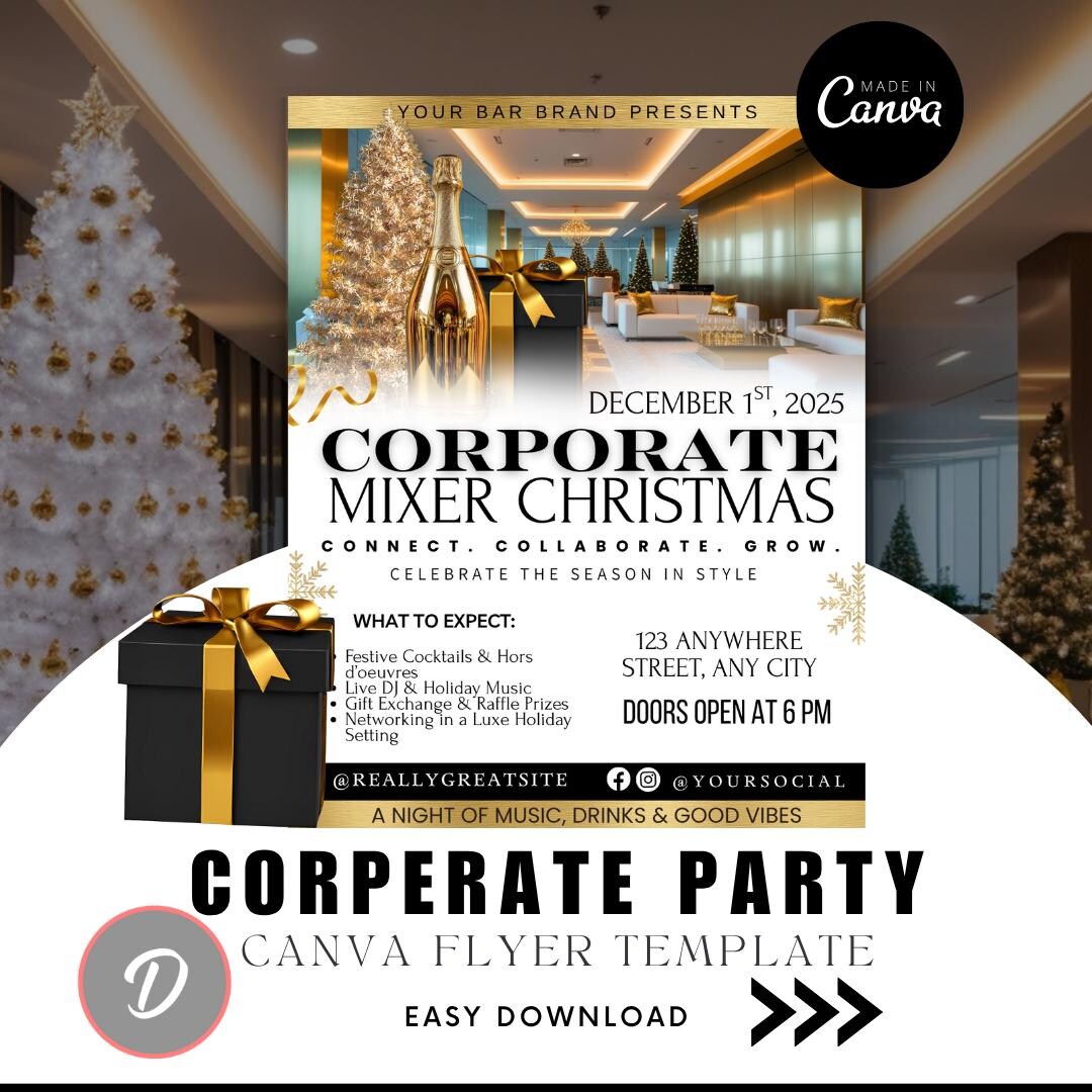 Christmas Corporate Mixer Party Flyer | Holiday Office Party Canva ...