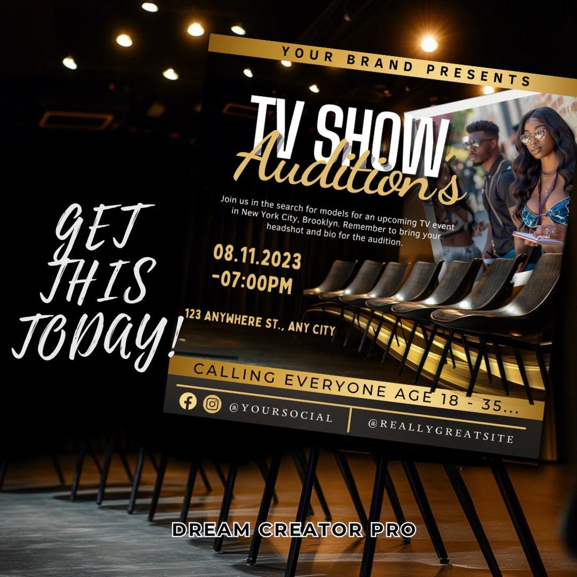 TV AUDITION Casting Call Flyer Canva Template / Podcast Show / Audition ...