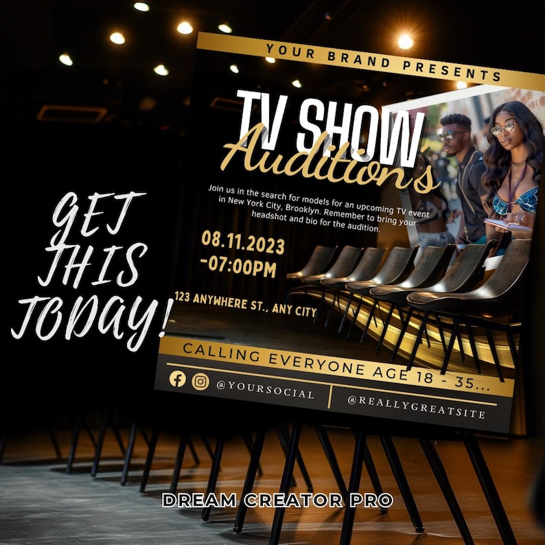 TV AUDITION Casting Call Flyer Canva Template / Podcast Show / Audition ...