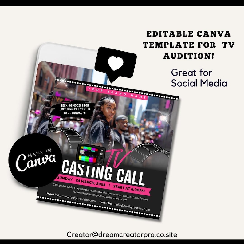 Casting Call TV AUDITION Flyer Canva Template / Casting Call / Audition ...