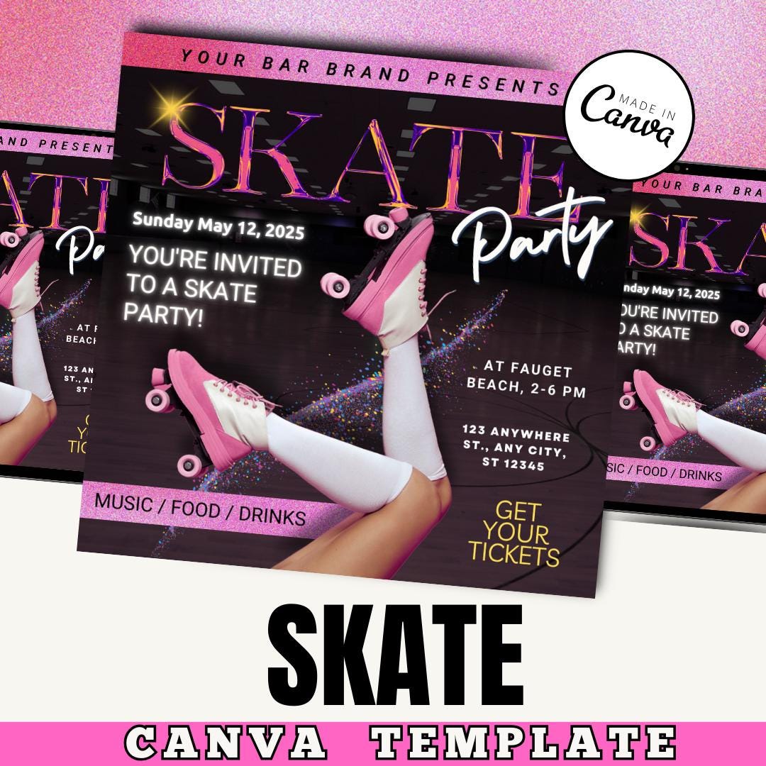 Skate Party Flyer Template / Party Flyer / Club Flyer / Canva Flyer ...