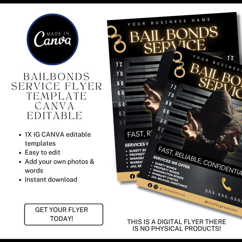 Bail Bond Service Flyer Template | Editable Canva Design for Bail ...