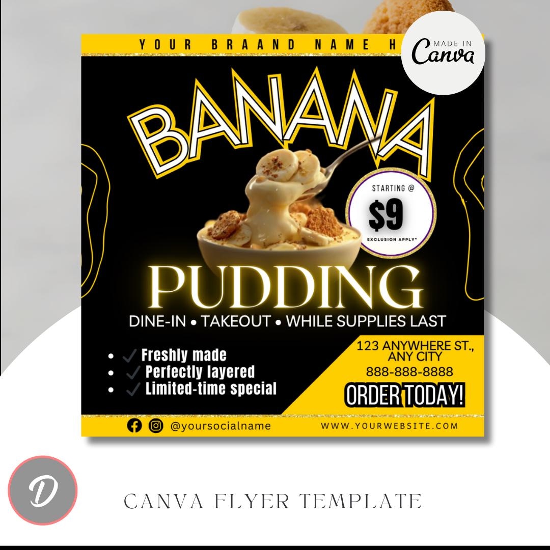 Animated Banana Pudding Special Flyer Template | Restaurant Dessert ...