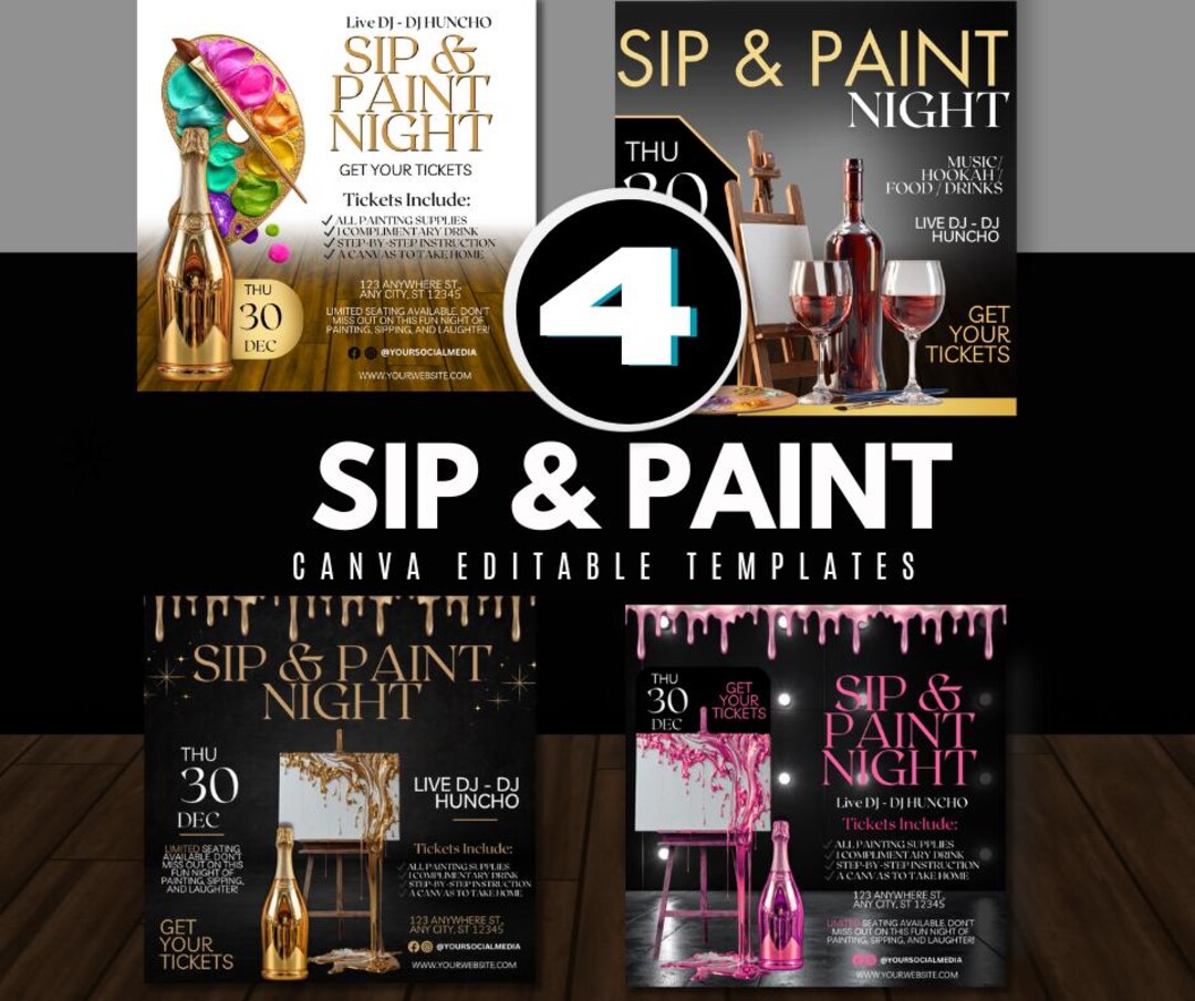 Sip and Paint Flyer Templates | 4 Instagram Post Canva Flyers ...