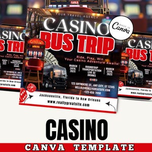 Casino Bus Trip Flyer Template | Bus Tour Flyer Design Editable Canva ...