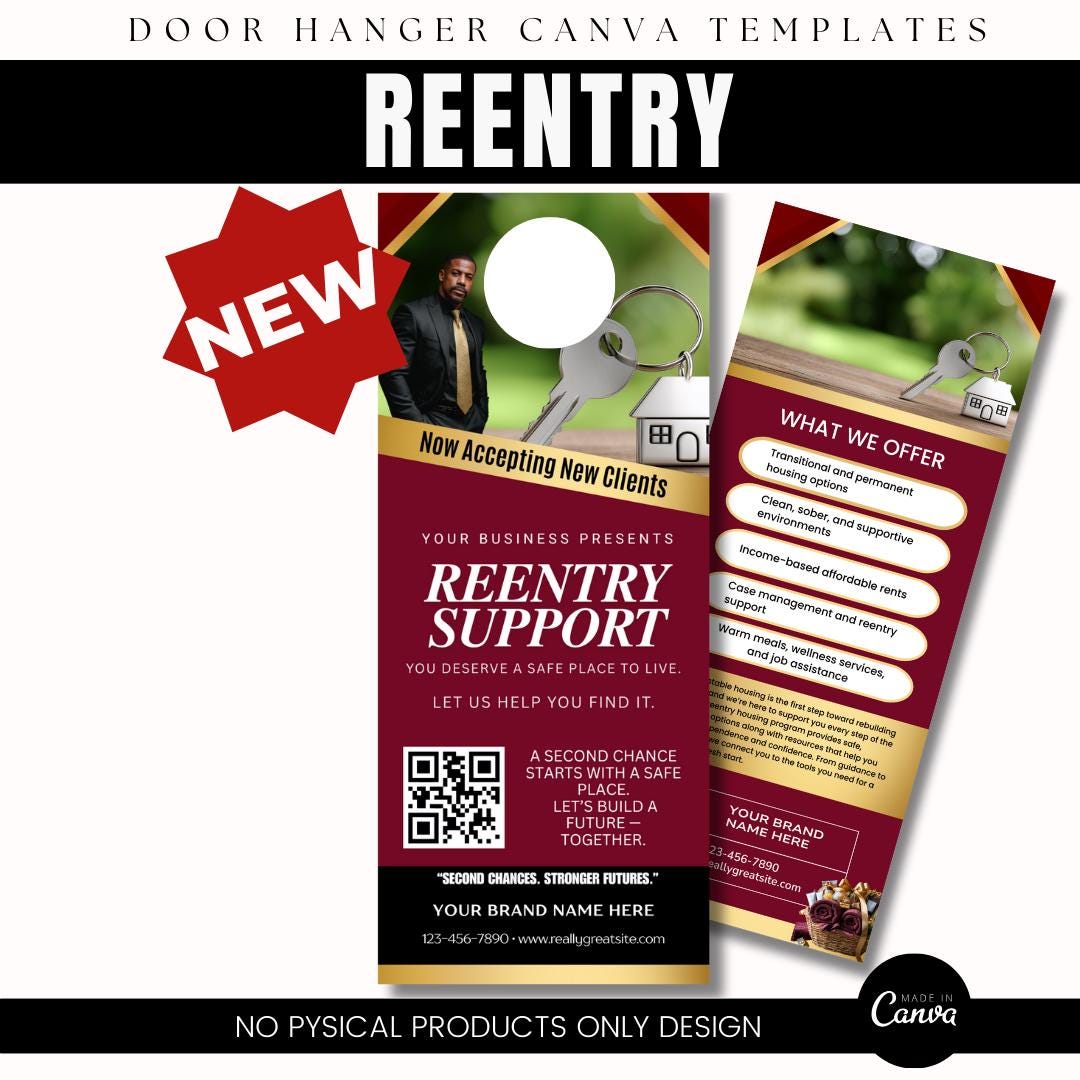 Reentry Housing Support Door Hanger Canva Templates | Social Services ...