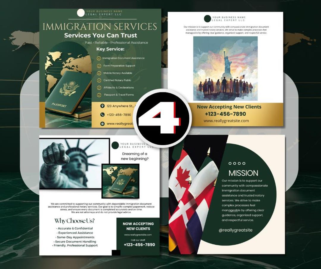 Immigration Services Flyer Bundle | 4 Editable Canva Templates | Legal ...