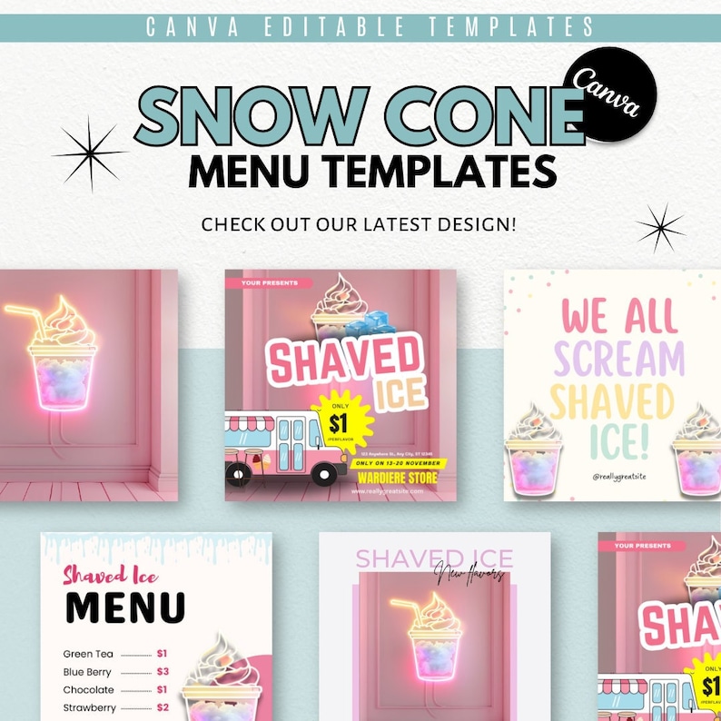 Shaved Ice Menu Template / Snow Cone Menu Template / Food Menu / Canva ...