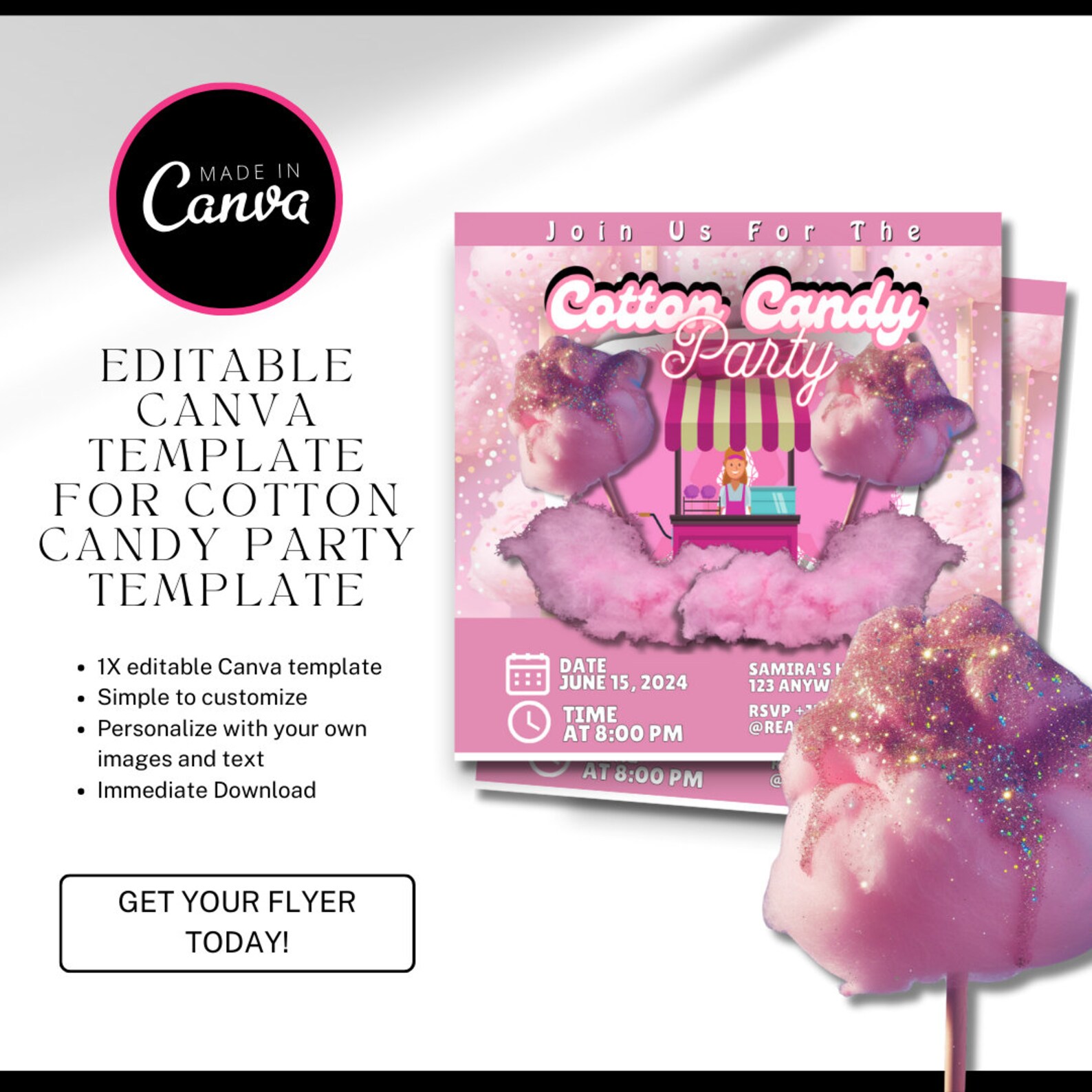 Cotton Candy Flyer Party Canva Template / Party Canva Template / Event ...
